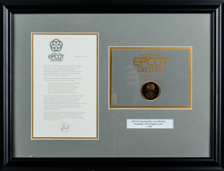Epcot Opening Day Cast Member Medallion with Original Letter c.1982 ...